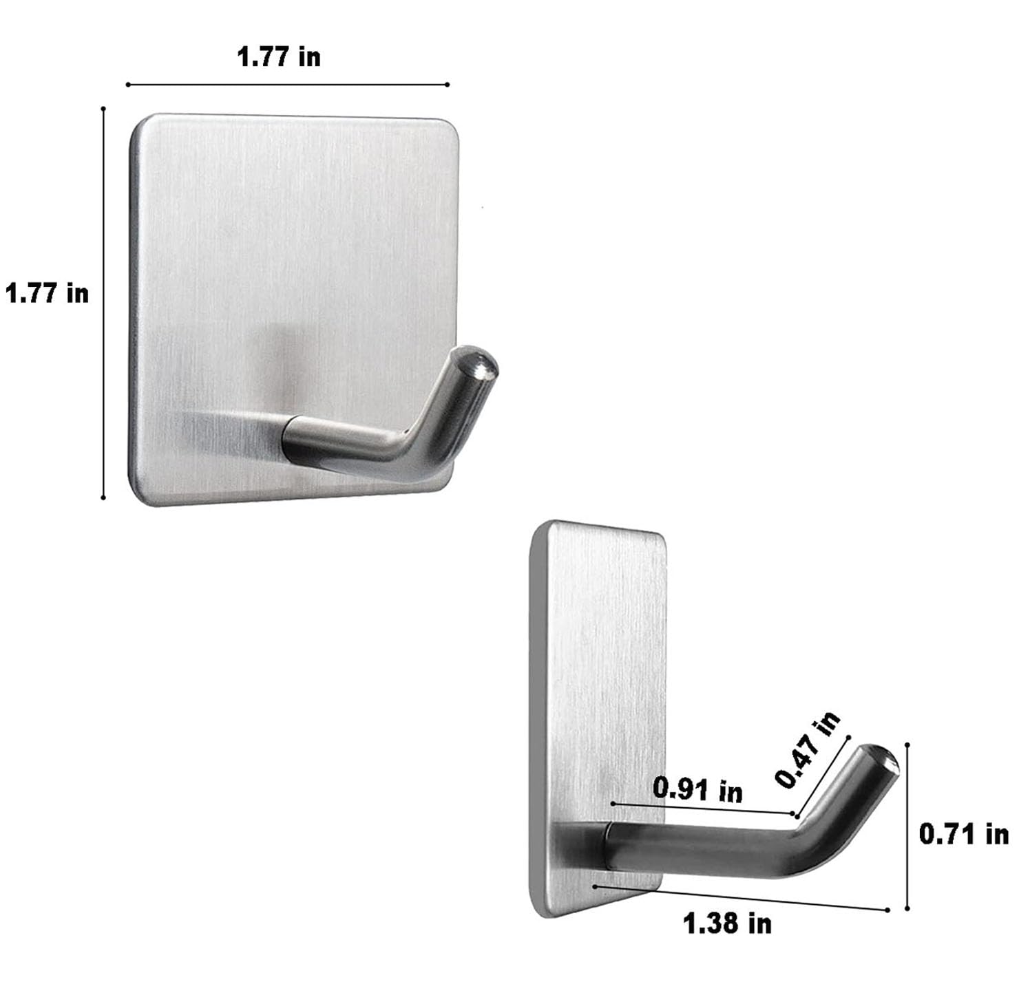 Aobvrey Adhesive Hooks Heavy Duty, 6 Packs Towel Hooks Stainless Steel Wall Hooks for Hanging Towels, Loofahs, Coats and Hats (Silver)