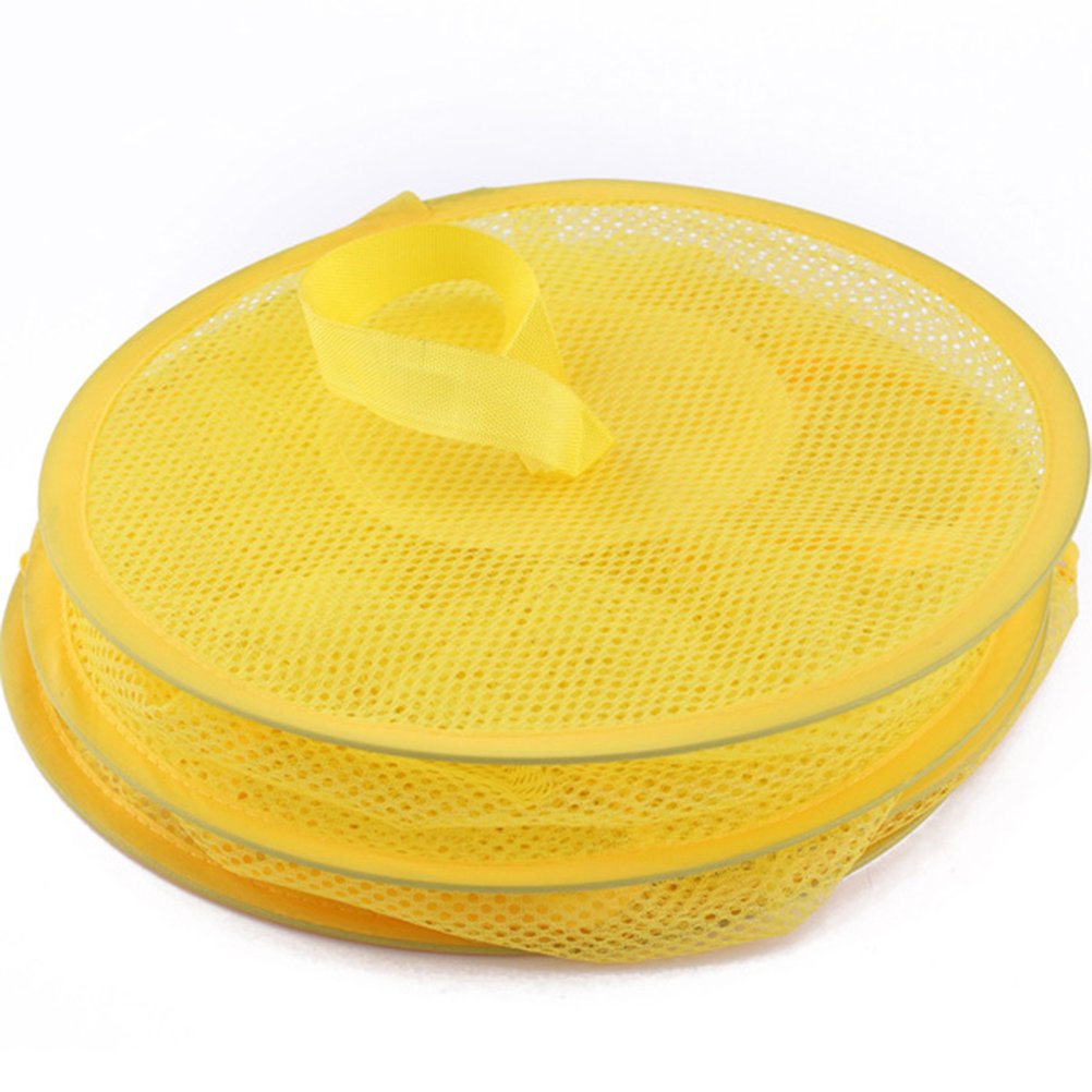 Hanging Mesh Space Saver Bags Organizer 3 Compartments Storage Basket for Room (Yellow)