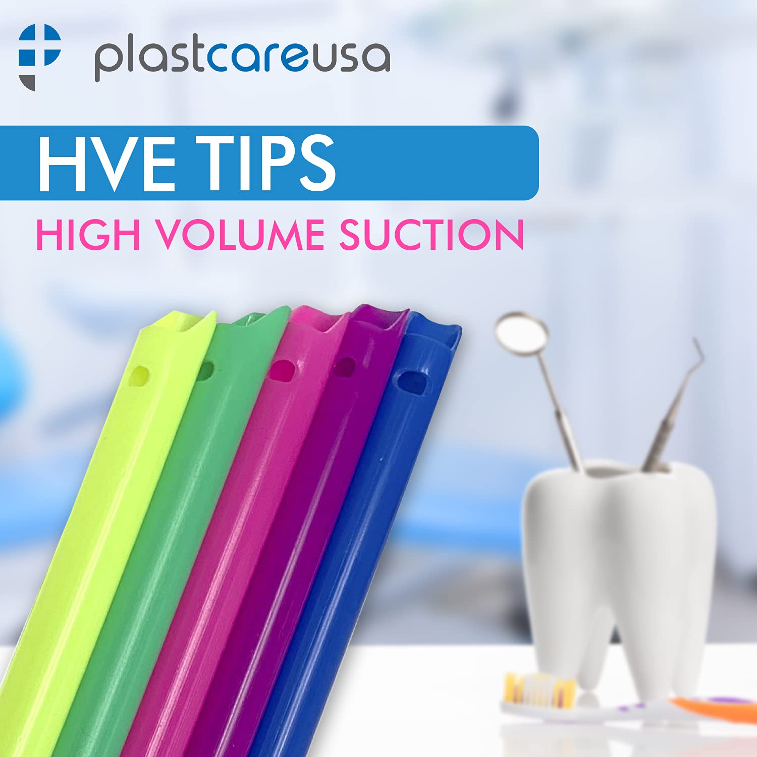 High Volume Evacuator HVE Tips - 100 HVE Suction Tips Dental Disposable - Vented Evacuation Aspirator Tips with Smooth Edges (Rainbow Assorted - 100 Pack) by PlastCare USA
