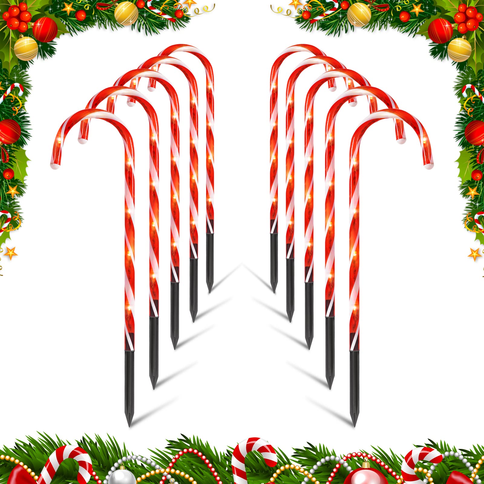 Fedeas Christmas Candy Cane Lights Outdoor Decoration, Set of 10 Packs Pathway Markers LED Lights for Home Indoor Patio Garden Yard Walkway Lawn