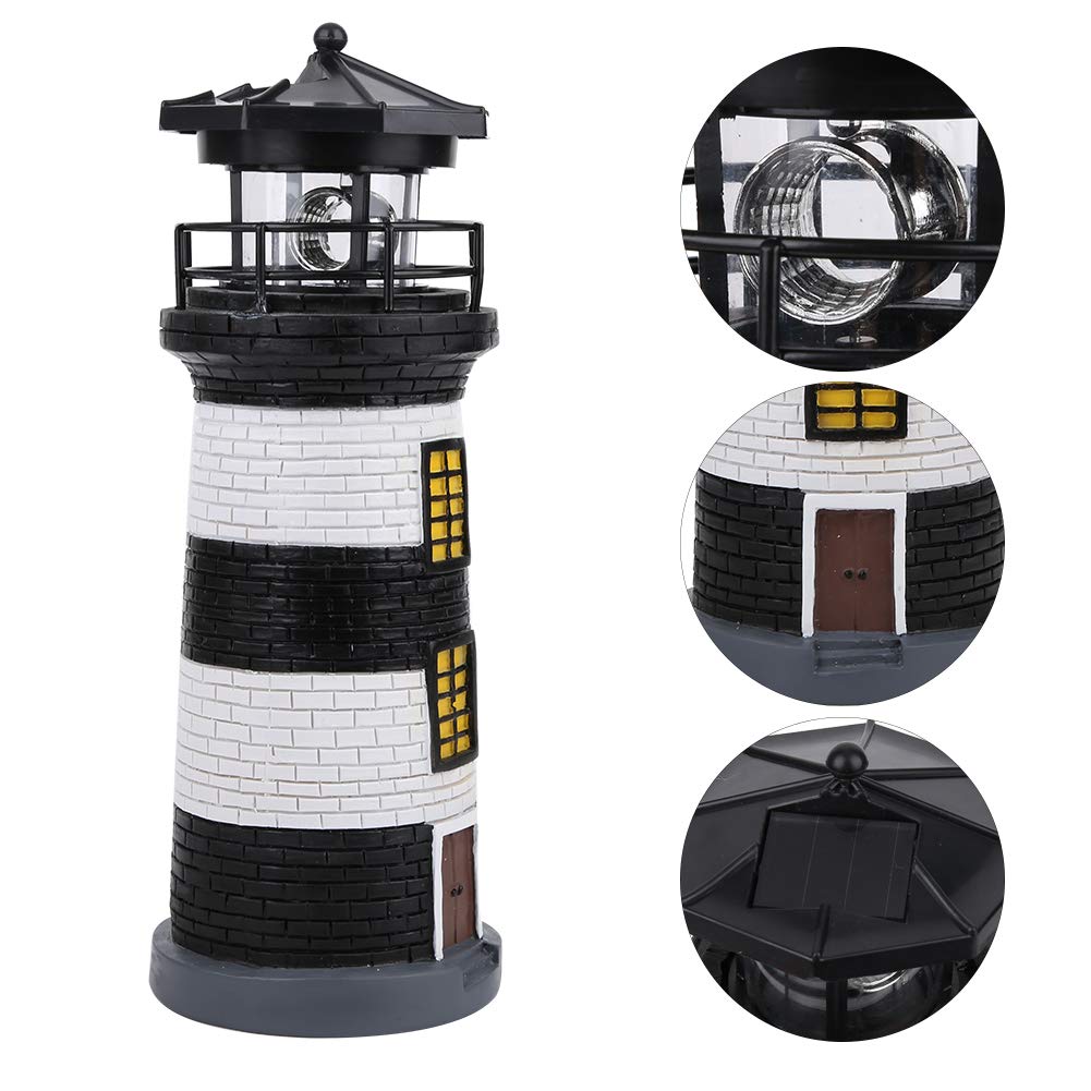 Summer Enjoyment Meiyya Solar Lighthouse, Waterproof Lighthouse Light, Yard Craft Ornament Garden for Home(Black and White)