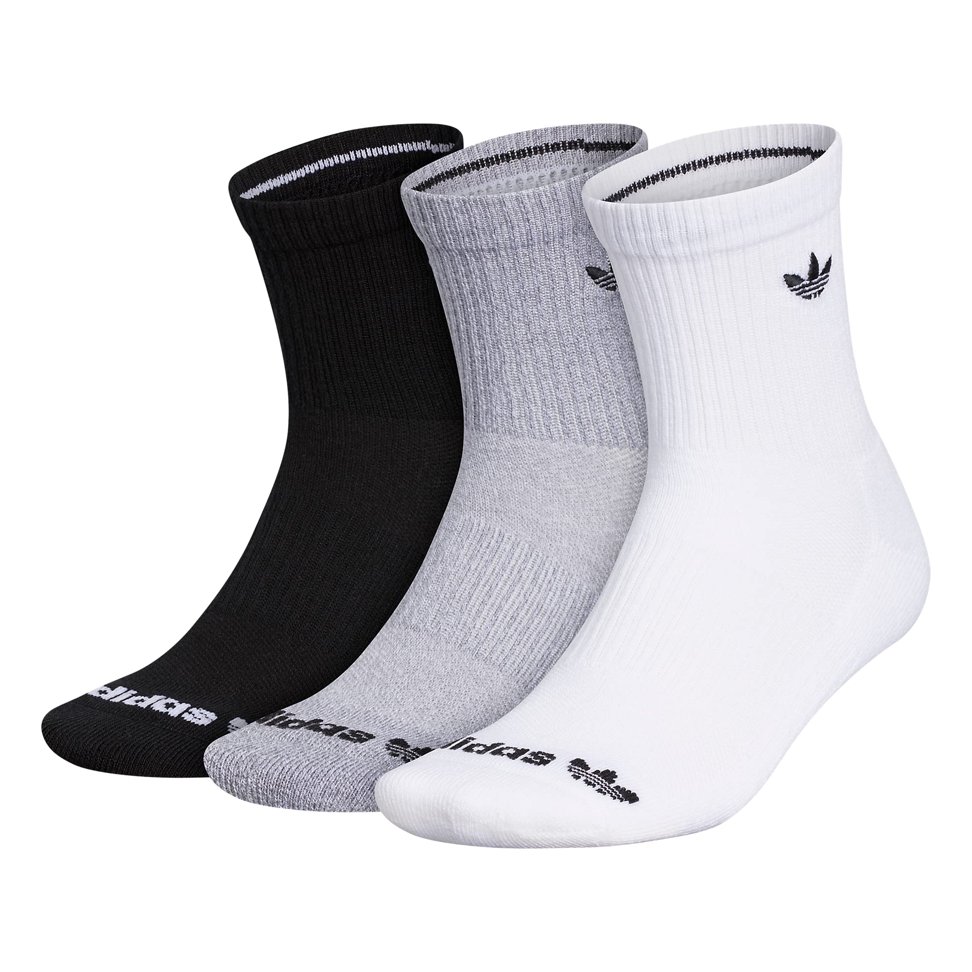 adidas Originals Men's Originals Trefoil 3-Pack Mid-Crew, White/Grey/Black, Large