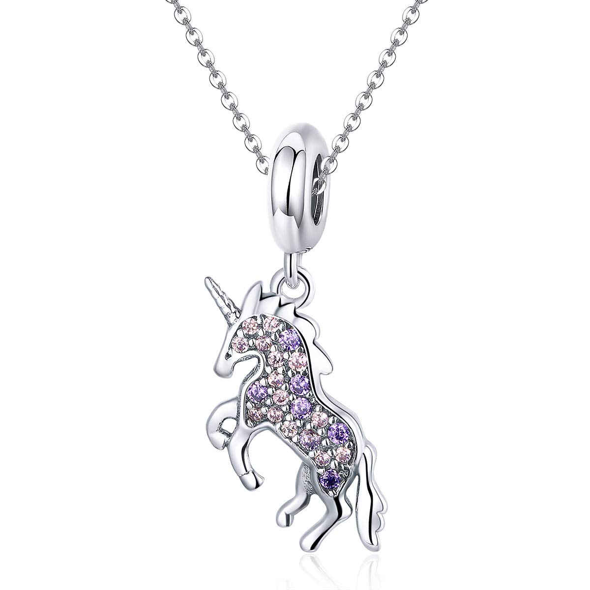 ABAOLA Animals Charm 925 Sterling Silver PET Charm Beads fit Pandora Charms Bracelet & Necklace (Light Purple Shiny Unicorn)