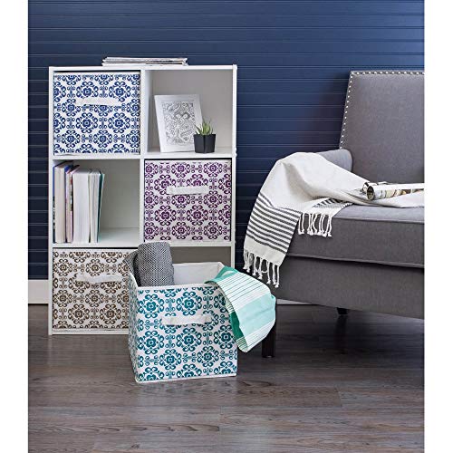 Contemporary Home Living Set of 2 Teal Blue Nonwoven Polyester Cube Storage Bin with Scroll Design 13"