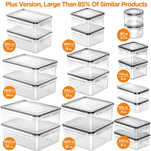 HOMETALL 40 PCS Food Storage Containers with Lids Airtight, 100% Leakproof Plastic Meal-Prep Containers Reusable(20 Containers & 20 Lids),Microwave and Dishwasher Safe, Includes Labels & Pen