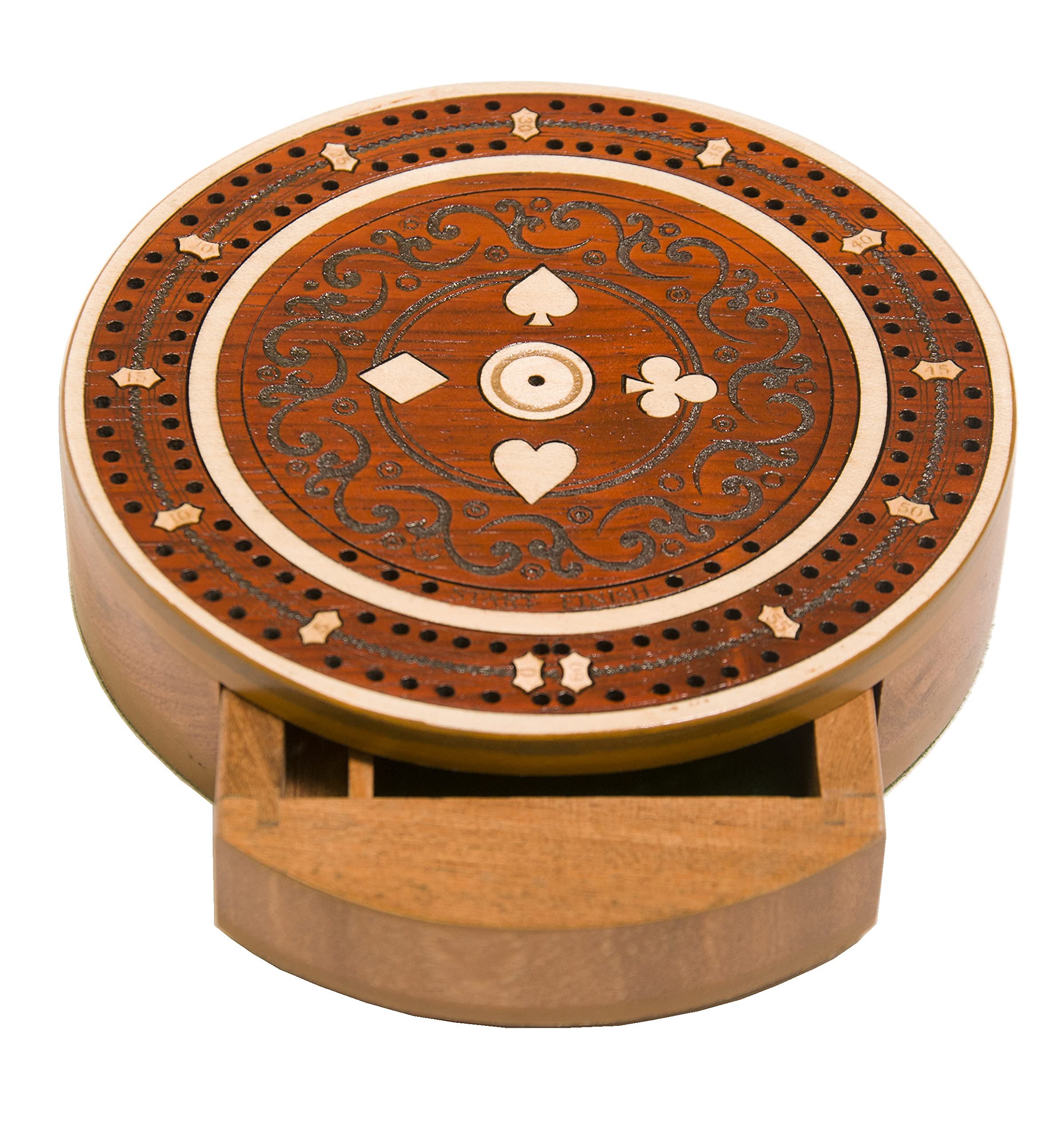 Palm Royal Handicrafts 2 Track Wooden Cribbage Board Made with Padauk and Maple Wood Storage Availabe for pegs and Cards