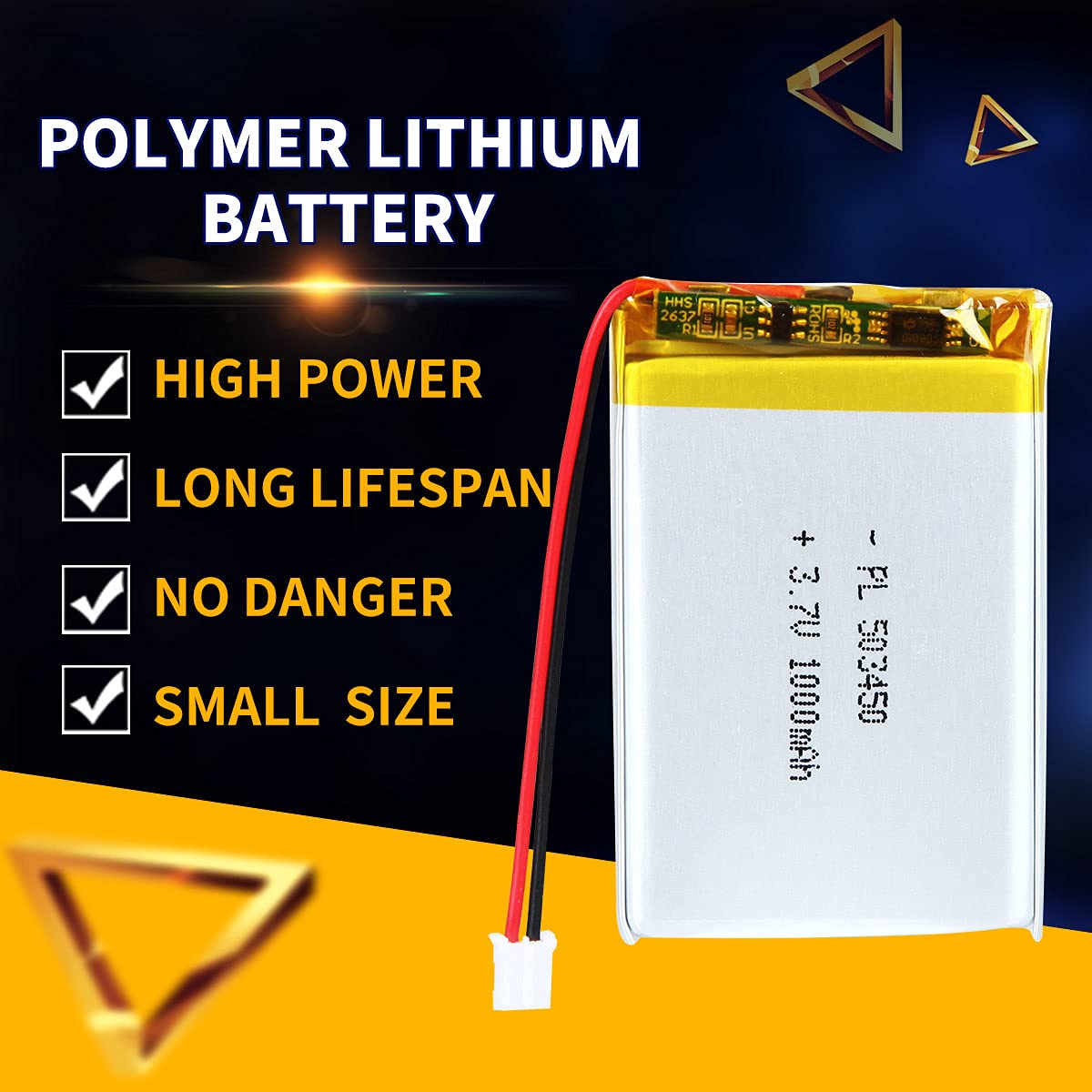 YDL 3.7V 1000mAh 503450 Lipo Battery Rechargeable Lithium Polymer ion Battery Pack with PH2.0mm JST Connector