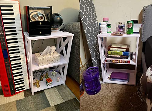 RIIPOO End Bedside Table 3 Tier, White, Bathroom Nightstand Shelf for Small Spaces, Living Room, Office, Dorms