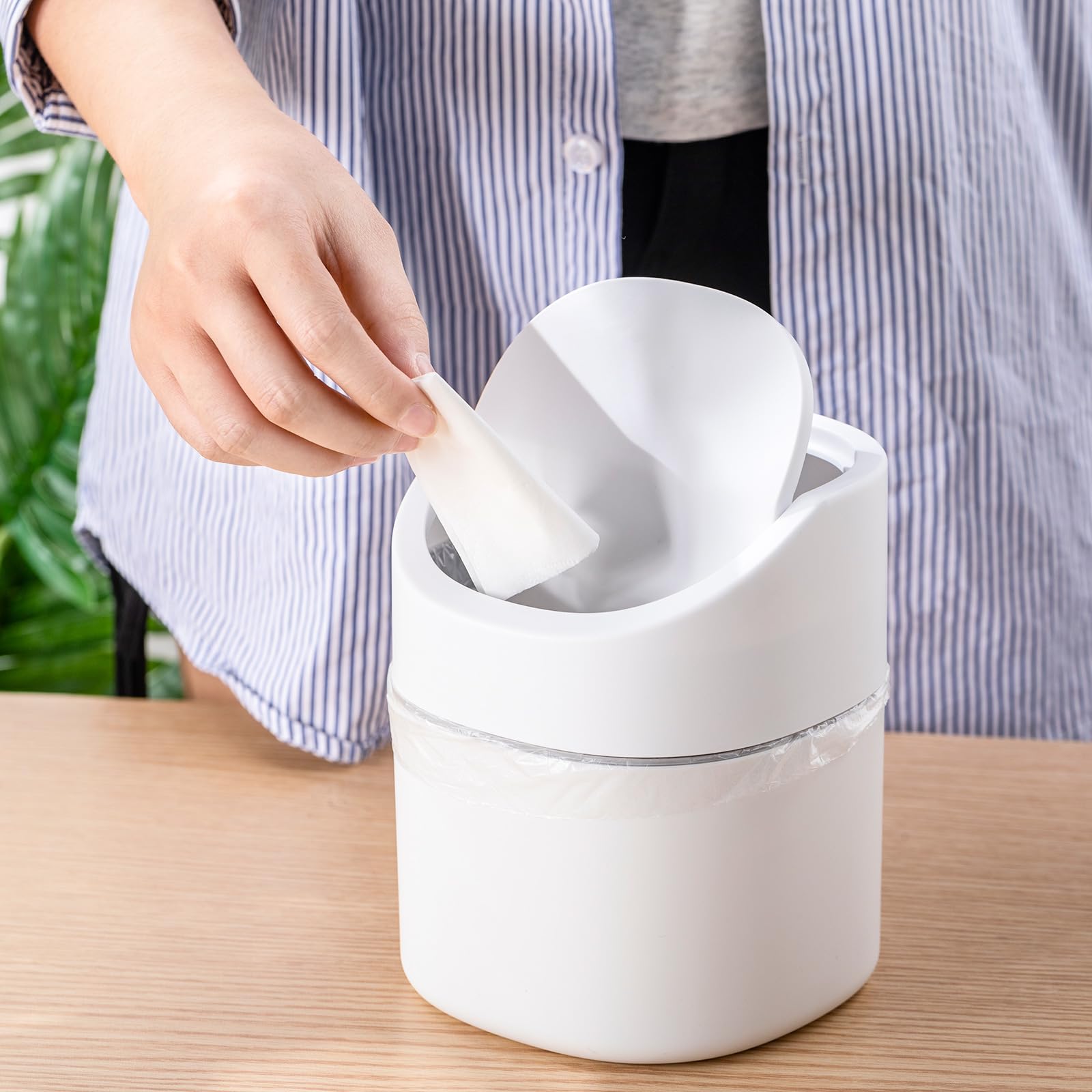 FoldTier 2 Pcs Mini Desk Trash Garbage Can with Lid and 360 Pcs Trash Bags 0.5 Gallon Tiny Countertop Waste Basket Desktop Trash Bin for Bathroom Kitchen Office Table (White,Swing Lid)