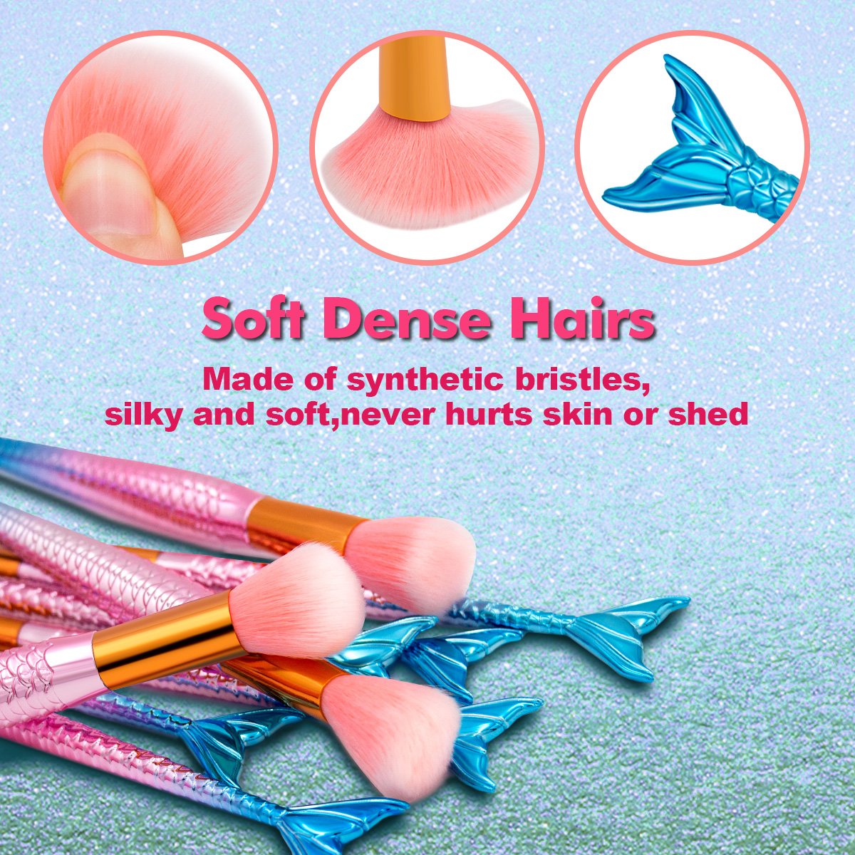Makeup Brushes Set- Cosmetic Conceler Brushes Kit Tool 12PCS Make Up Foundation Eyebrow Eyeliner Blush Concealer Brushes Pink Mermaid Colorful (pink)