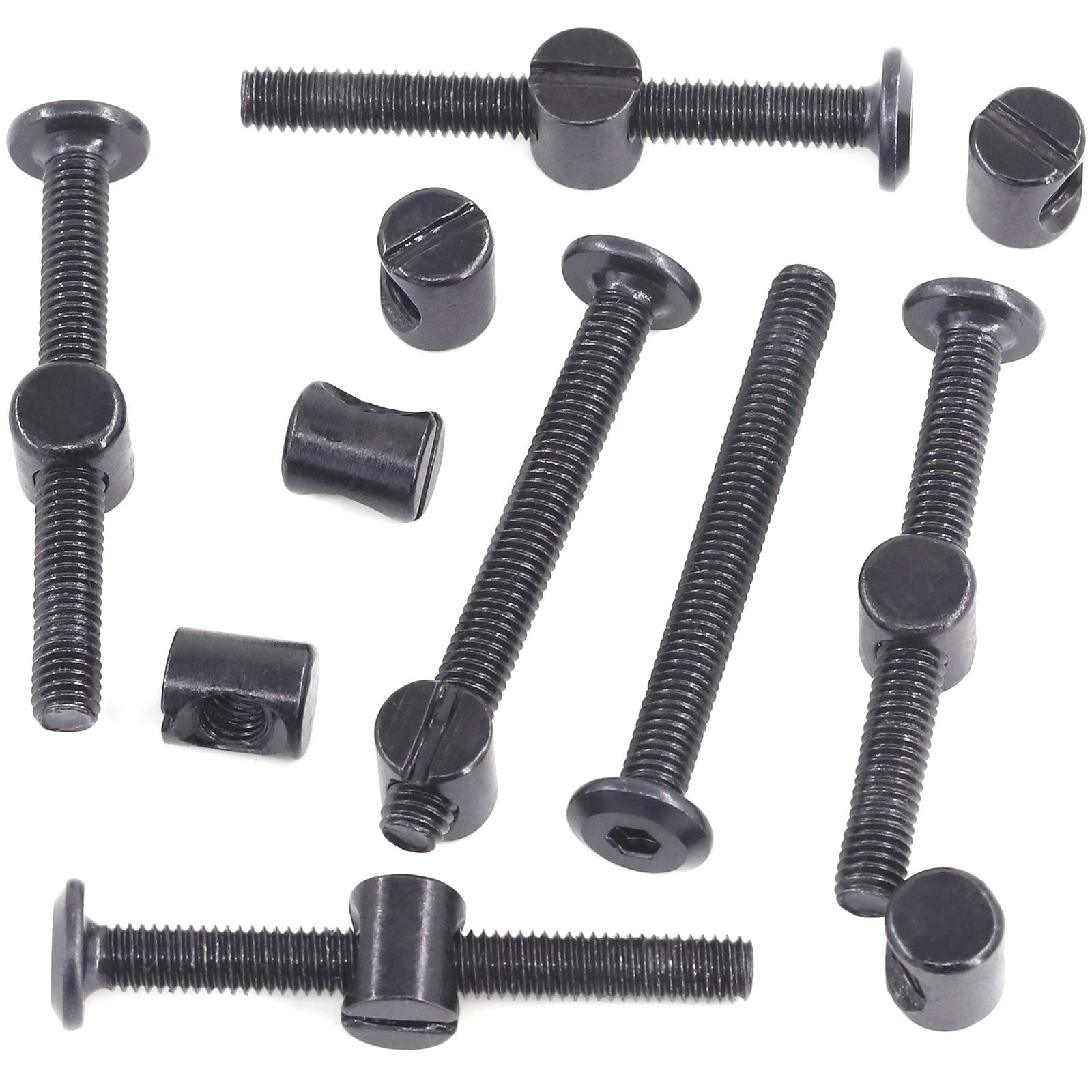 Mardatt M6 x 55mm 24PCS (12 Sets) Black Zinc Plated Hex Socket Cap Bolts Crib Bolts and Barrel Nuts Cross Dowel Replacement for Crib Cots Beds Chair Table Desk Furniture