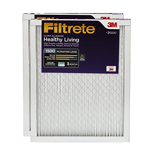 Filtrete 14x20x1 Air Filter, MPR 1500, MERV 12, Healthy Living Ultra-Allergen 3-Month Pleated 1-Inch Air Filters, 2 Filters