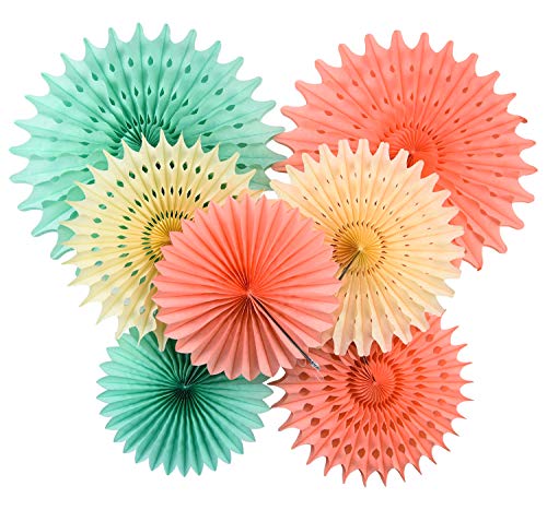 Furuix Mint Peach Baby Shower Decorations Mint Cream Peach Tissue Paper Fans Mint Peach Birthday Decorations Wedding Gender Reveal Bridal Shower Bachelorette Decorations Mint Green Peach Party Decor