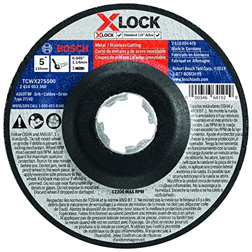 Bosch GWX13-50VSP 5 In. X-LOCK Variable-Speed Angle Grinder with Paddle Switch with TCWX27S500 5 In. x .045 In. X-LOCK Arbor Type 27A (ISO 42) 60 Grit Fast Metal/Stainless Cutting Abrasive Wheel