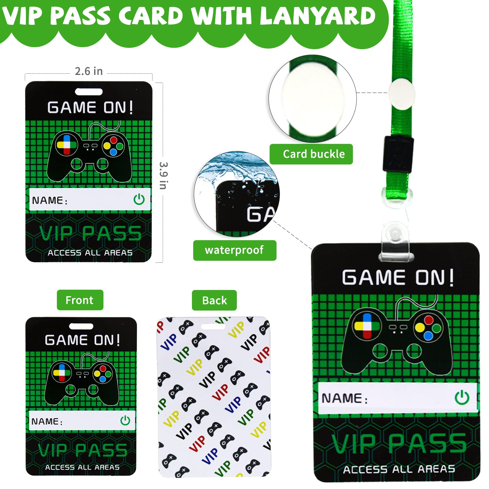 Bluegogo Video Game Party Favors, Gamer Party Favors - VIP Passes Keychains Tattoo Stickers Shoe Charms Button Caps Bags for Gaming Party Favors