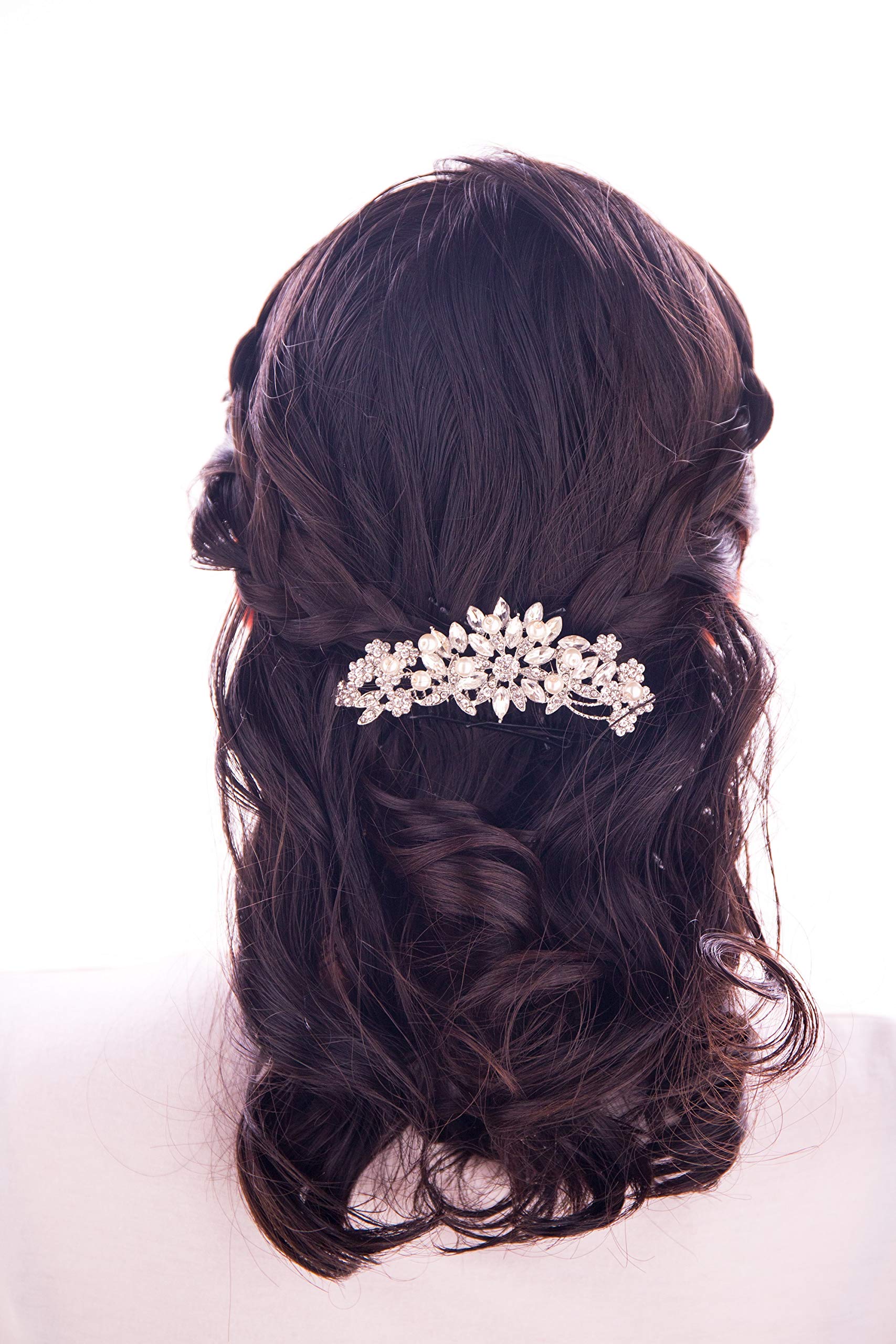 Hapibuy Crystal Wedding Hair Comb Bridal Hair Comb Pearl Wedding Headpiece Silver Hair Accessories
