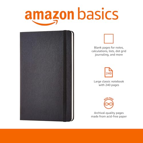 Amazon Basics Classic Blank Notebook, 240 Pages, Hardcover, Black, 5 x 8.25-Inch