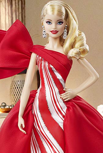 Barbie 2019 Holiday doll, 11.5-inch, Blonde, Wearing Red and White Gown, with Doll Stand and Certificate of Authenticity