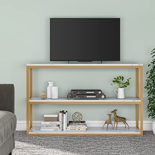 Tribesigns 3-Tier Console Table, Gold Sofa Entry Table with Faux Marble Top and Metal Frame for Home, Entryway, Hallway