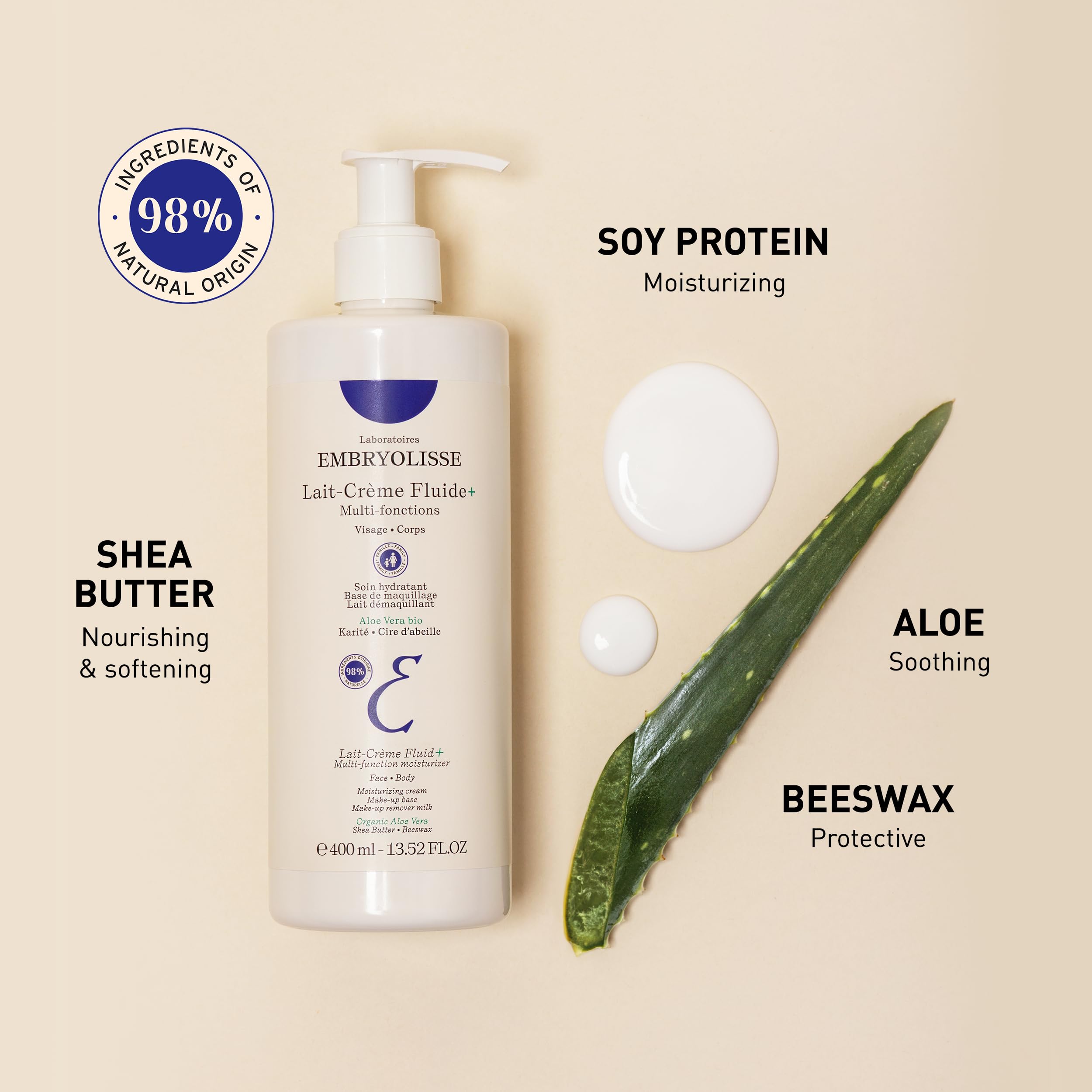 Embryolisse Lait Creme Fluid Face & Body Cream. Lightweight Moisturizer for All Skin Types. Hydrating Lotion with Shea Butter & Aloe Vera, 16.90 Fl Oz