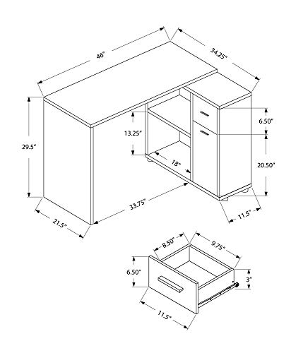 Monarch Specialties Workstation with Storage Shelves and Cabinet for Home & Office-Contemporary Style L Shaped Computer Desk, 46" L, White