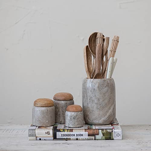 Creative Co-Op Modern Marble Wood Lid, Natural Canister