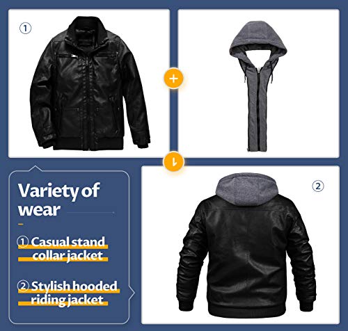 CREATMO US Men's Faux Leather Jacket Vintage Motorcycle Jacket Warm Winter Coat Black XL