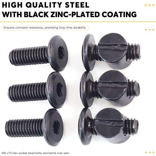 Mardatt M6 x 15mm 50PCS Black Zinc Plated Hex Socket Cap Bolts and Barrel Nuts Cross Dowel Replacement for Beds Chair Table Desk Furniture