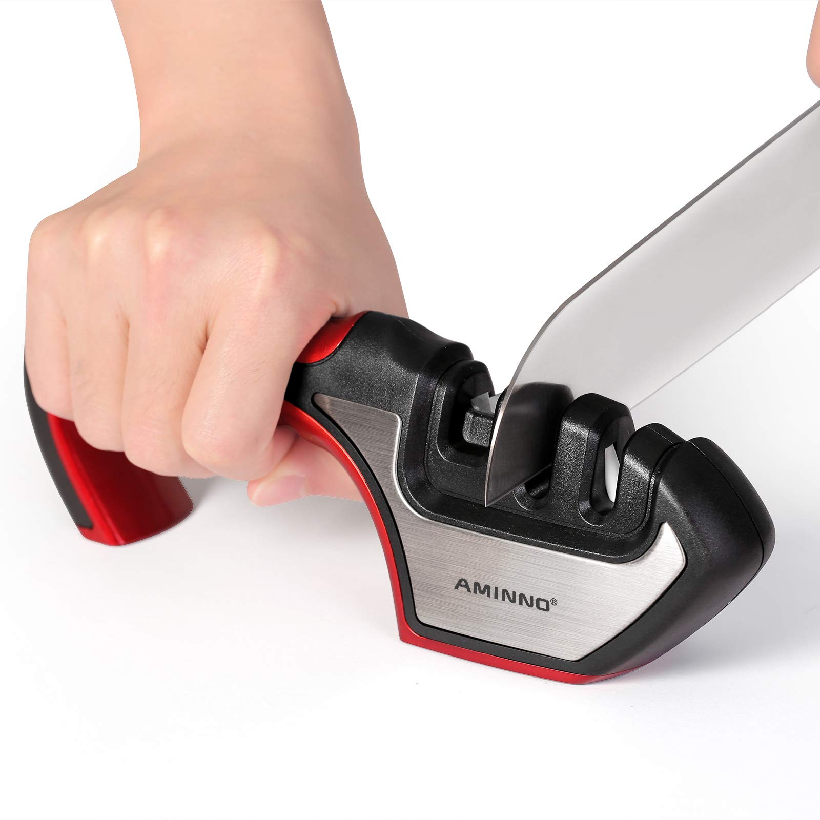 AMINNO Original Knife Sharpener, 3-Stage Premium Diamond - Great Works for Steel Knives, Ceramic Knives and Scissors, Easily to use, Repair Restore and Polish Dull to Sharp
