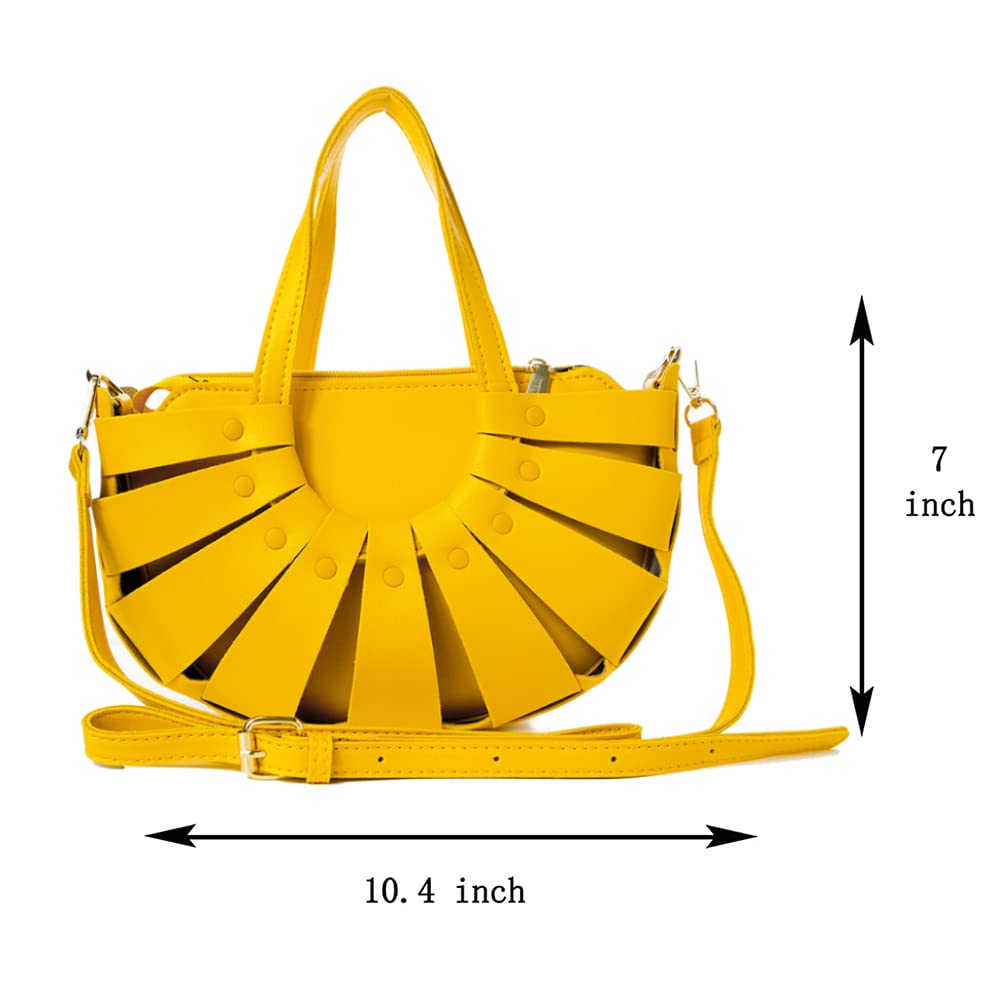 ADYAQRI Hollow semi-circular women's shoulder bag, summer soft leather woven crossbody bag, Stitching portable ladies handbag
