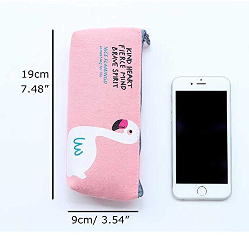 iToolai Canvas Pen Pencil Case Bag Zipper Travel Pouch Cosmetic Bags (Pack of 4, Flamingo and Cactus)