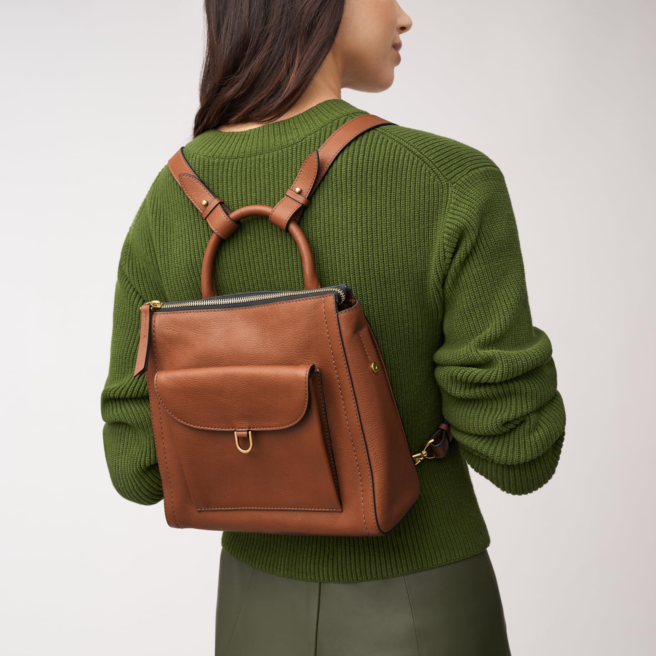 Fossil Women's Parker Leather Convertible Small Backpack Purse Handbag, Sage (Model: ZB1711343)