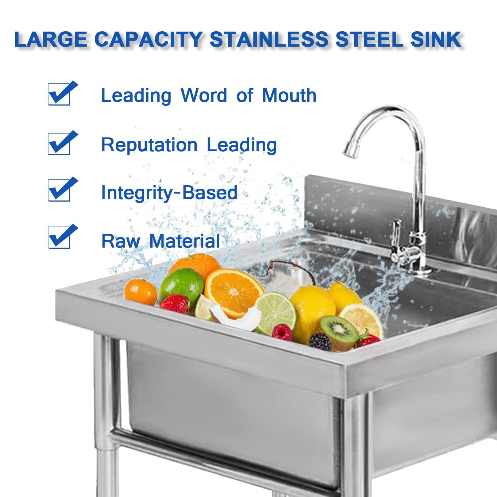ALEEJA 304 Stainless Steel Prep & Utility Sink with Faucet, Contemporary Laundry Cabinet Sink for Restaurant, Kitchen, Laundry, Garage