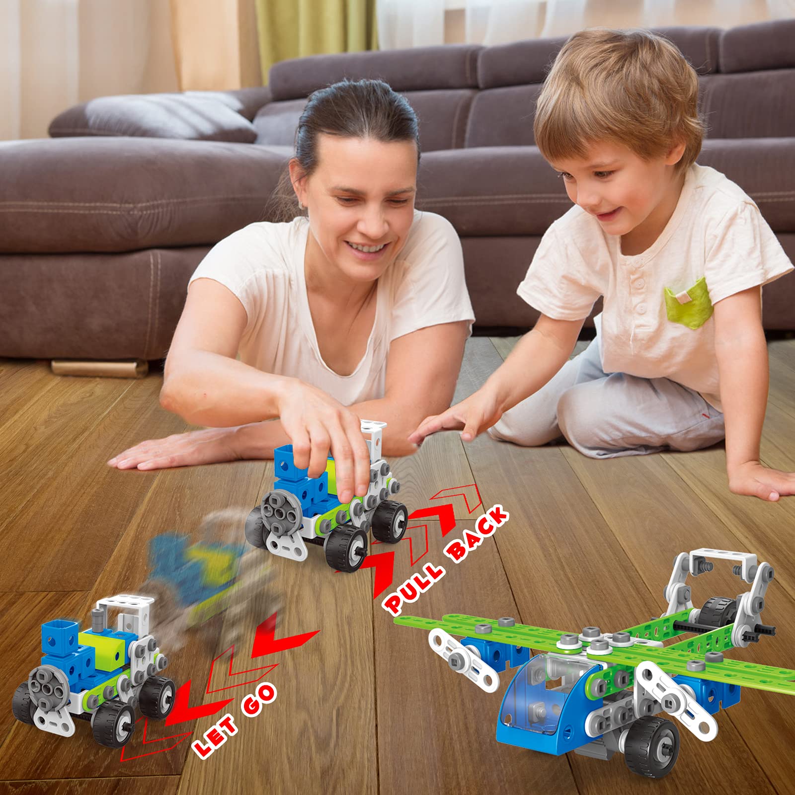 LETBEFUNA 18-in-1 Erector Set for Boys 6-12, STEM Building Toys for Kids Ages 5 6 7 8 9 10 1112 Year Old Boys Girls, 175 PCS DIY Construction Learning Toy with Pull Back Function Toys for Kids