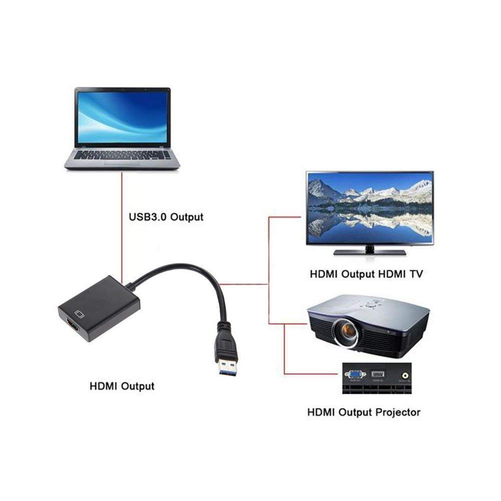 USB 3.0 to HDMI Adapter, HD 1080P Video Graphics Convertor Cable Adapter with Audio Output Multiple Monitors for Laptop HDTV TV PC with Windows XP / 7/8 / 8.1/10 [ NO MAC & Vista ]