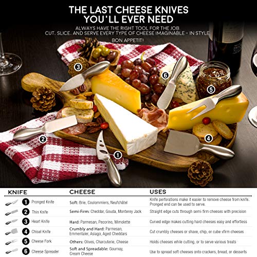 ICOSA Living Lunar 6-Piece Cheese Knife Set - Premium Stainless Steel Cheese Knives Collection - Charcuterie Board Accessories Gift Ready w/ 15 Festive Recipes