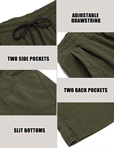 COOFANDY Men Corduroy Pants Drawstring Waist Loose Casual Long Trousers with Pockets, ArmyGreen, XL