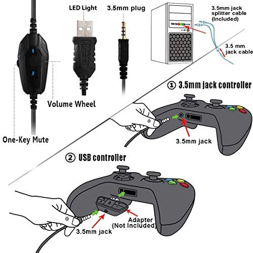 Headsets for Xbox One, PS4, PC, Nintendo Switch, Mac, Gaming Headset with Stereo Surround Sound, Over Ear Gaming Headphones with Noise Canceling Mic, LED Light (Headsets Black)
