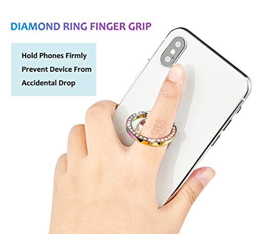 lenoup Iridescent Glitter Bling Bling Phone Ring Holder,Sparkle Phone Ring Artificial Diamond Stand,Rhinestone Cell Phone Finger Ring(Rainbow)