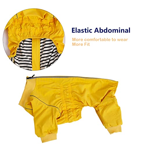 Brabtod Waterproof Dog Raincoat with Legs Double Layer Dog Clothes Full Body Dog Rainproof Jacket with Reflective Zipper Closure, Trousers Suit Ideal for Small Medium-Yellow-XXL