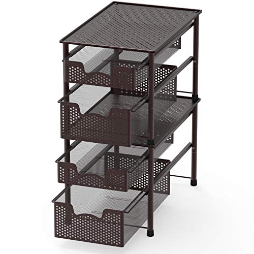 SimpleHouseware Stackable 2 Tier Sliding Basket Organizer Drawer, Bronze