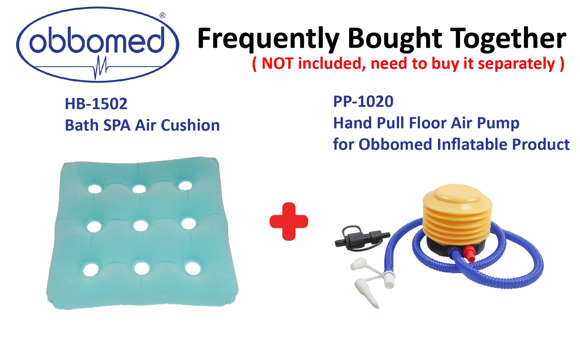 ObboMed HB-1502N New and Handy air Valve Foldable Portable, Inflatable Pressure Relieving Bath SPA Cushion W/ 4 Suction Cups for Bath Tube, Size 15 x 15.7 x 3” (38L x 40W x 7.5H cm)
