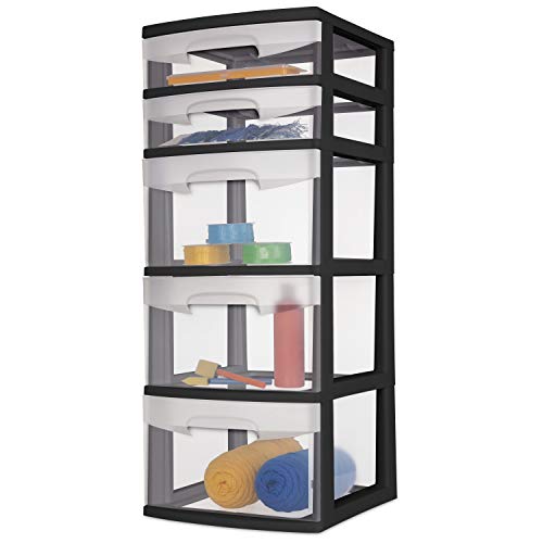 Sterilite 5 Drawer Tower Drawers & Carts, 12.63 Inches, Pack of 2, Black, 2 Count