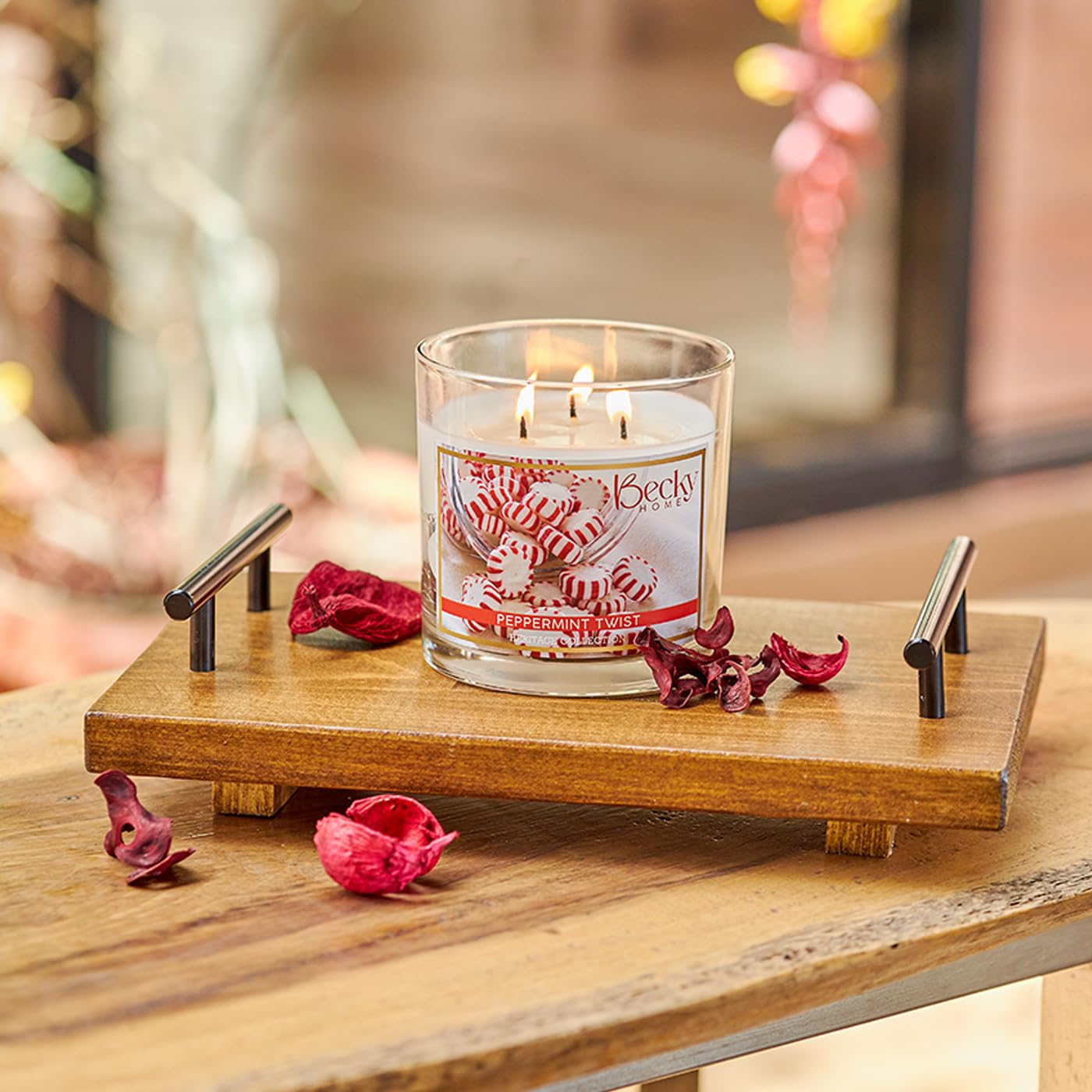 Peppermint Scented 3-wick Candle in Glass Jar | Candles for Home | 14.5oz Rustic Home Decor Novelty Candle | 60 Hour Burn Time Candle