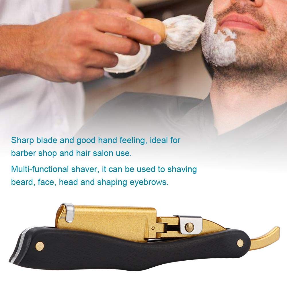 Lightweight Wooden Handle Straight Barber Razor, Classic Multi-Functional Barber Shaver, for Hair Salon Baber Shop(black)
