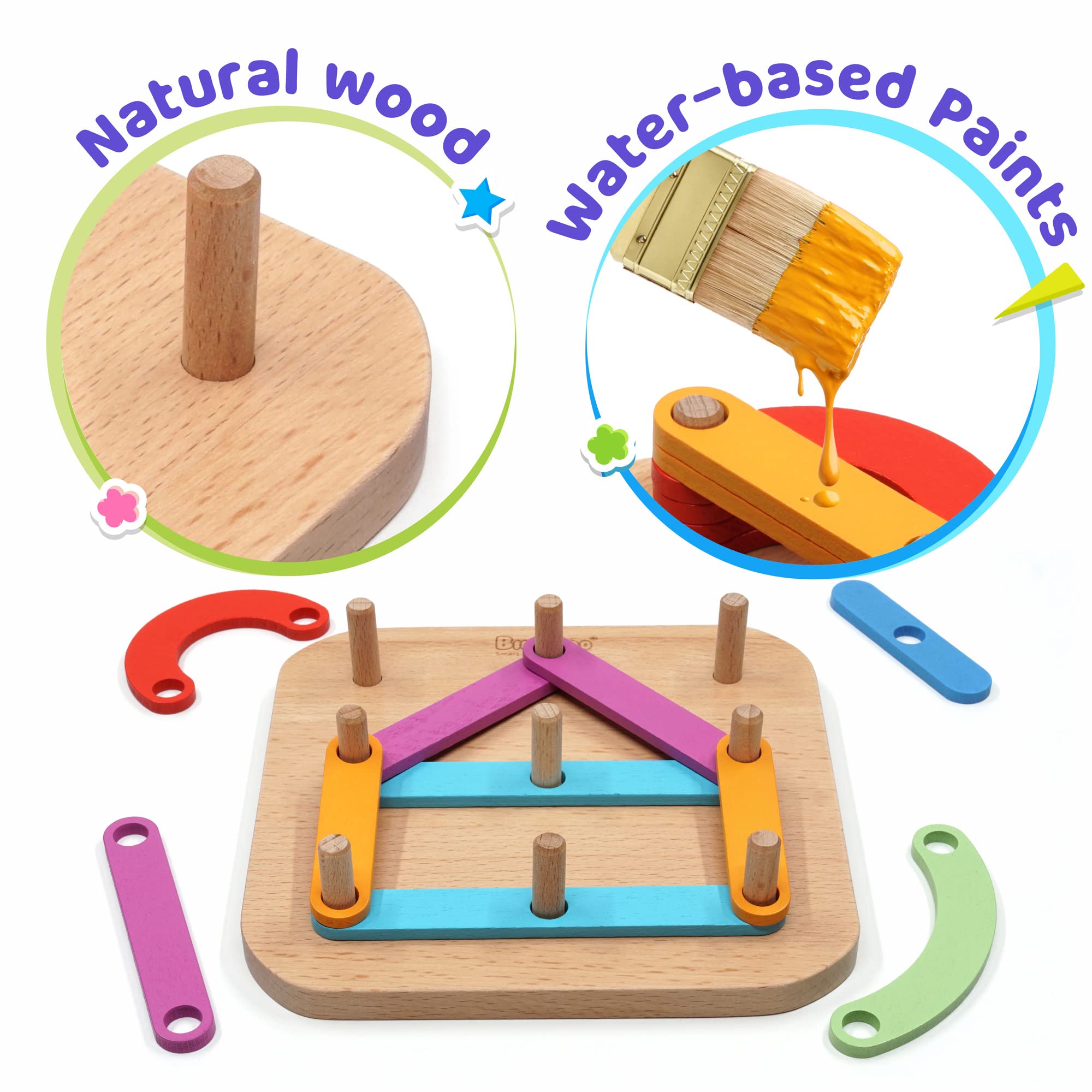 Bimi Boo 28 Pсs Letter and Number Construction Activity Set - Wooden Letters Number Shape Puzzles for Kids - Letter and Number Construction Activity Set - Shape Color Recognition Pegboard