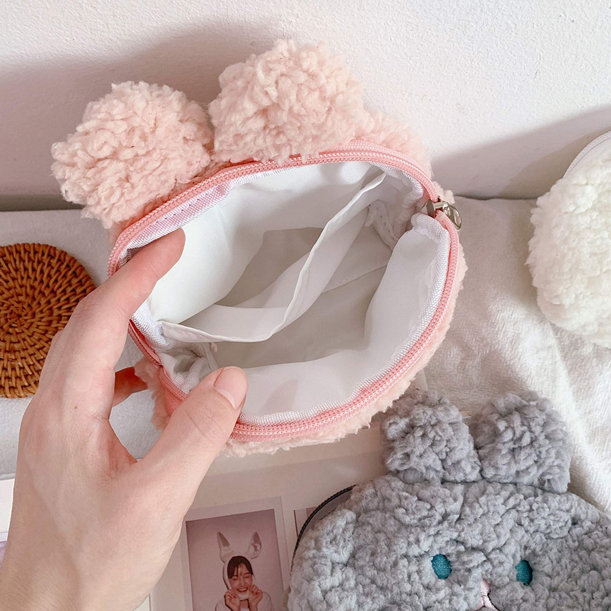 FIDA&MOON Fida&Moon Girls Cute Rabbit Coin Purse Fluffy Mini Cosmetic Wallet with Zipper
