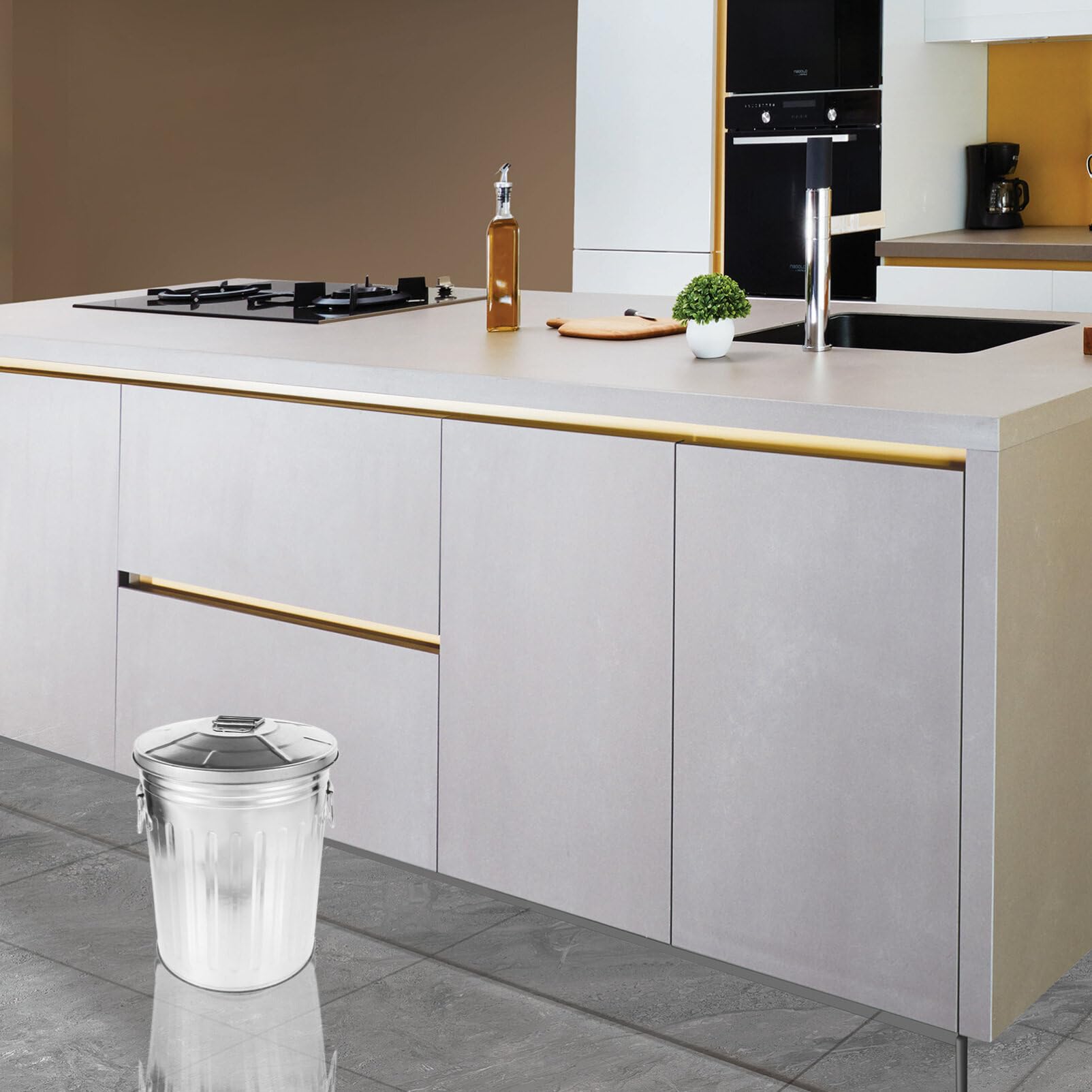 Ciieeo Galvanized Trash Can Metal Garbage Trash Can with Lid Round Wastebasket Container Wastepaper Basket for Home Living Room Kitchen Farm 8L