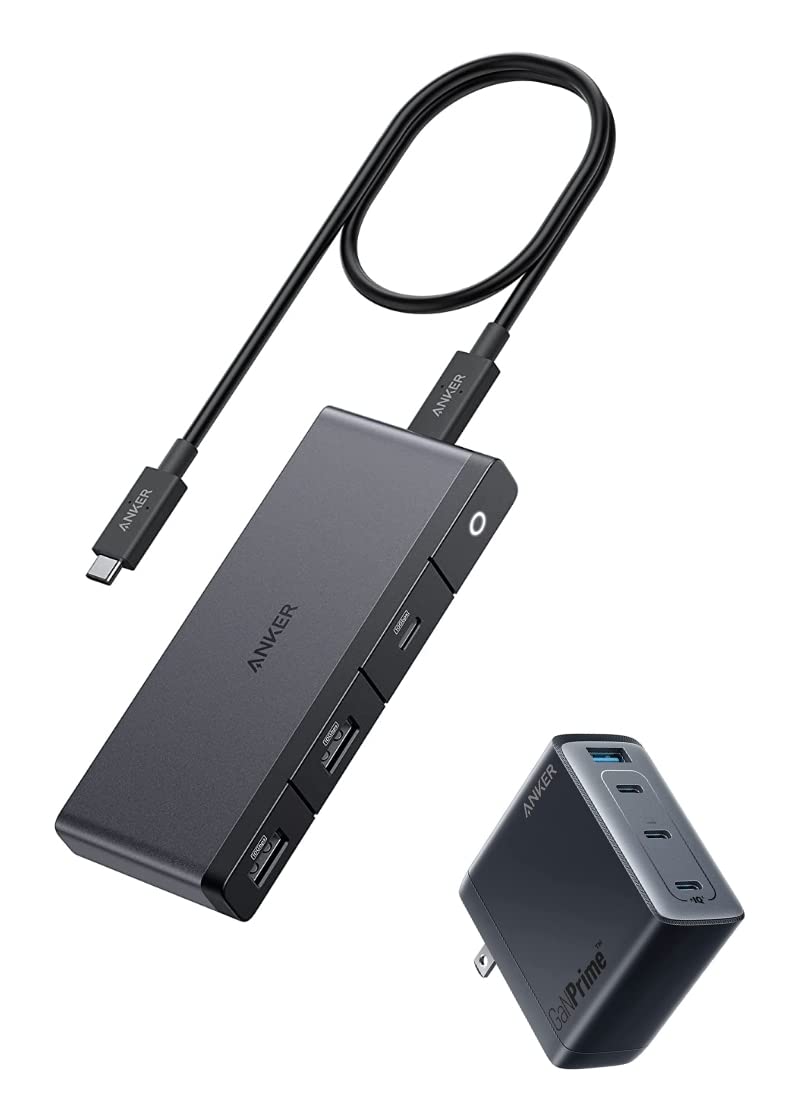Anker USB C Hub, 556 USB-C Hub (USB4, 8-in-1) with 1.6ft USB4 Cable, 10 Gbps USB-C and USB-A Data Ports, 8K HDMI and DisplayPort & Anker USB C Charger, Anker 747 Charger GaNPrime 150W
