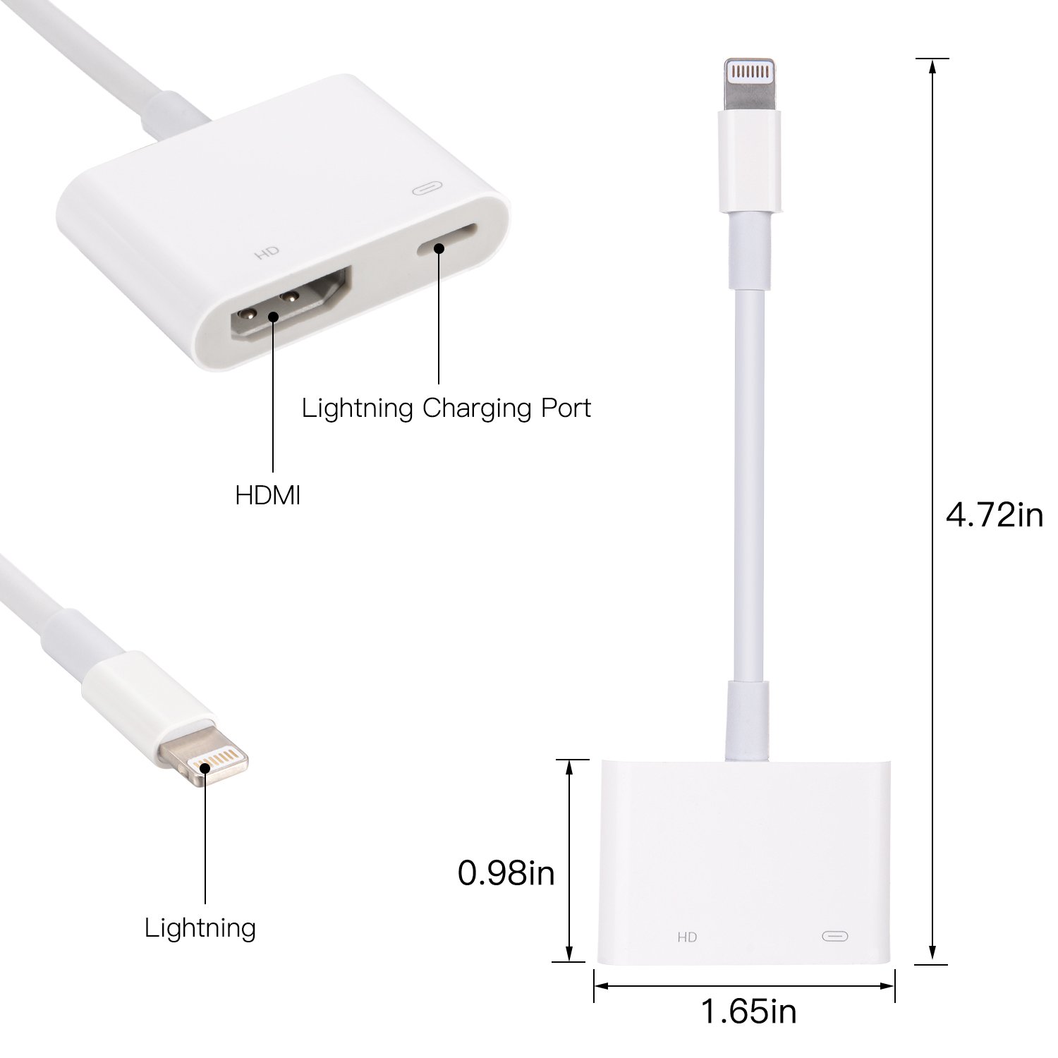 AISONK Lightning to HDMI Adapter with Lightning Digital AV Adapter 1080P, Lightning Charging Port White for Select iPhone iPad and iPod Models and HDTV Monitor Projector(whiite)